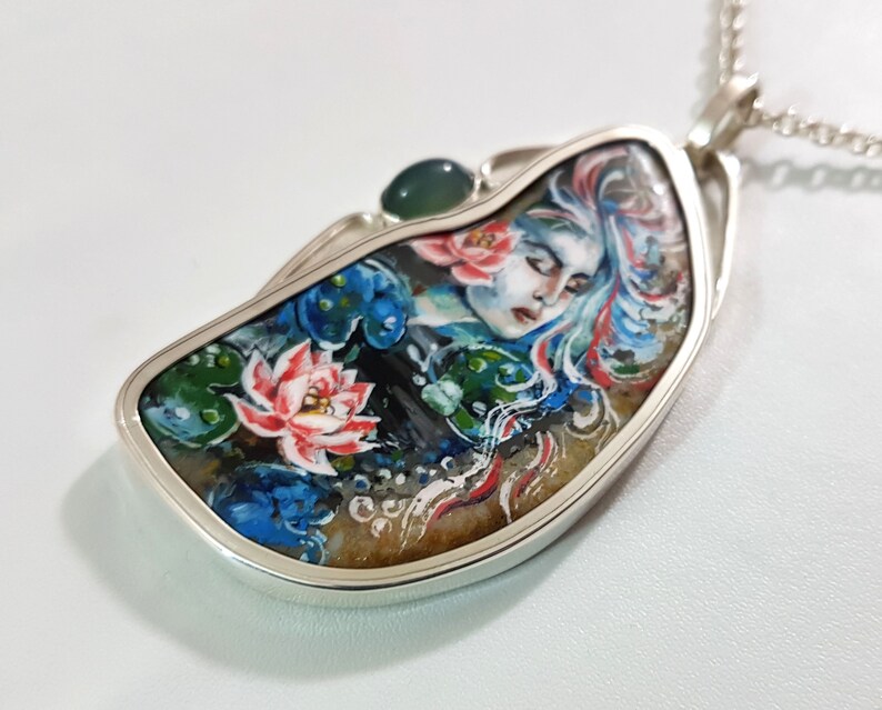 Painted on an Agate Stone. Mermaid With Lotus Flowers. Double - Etsy