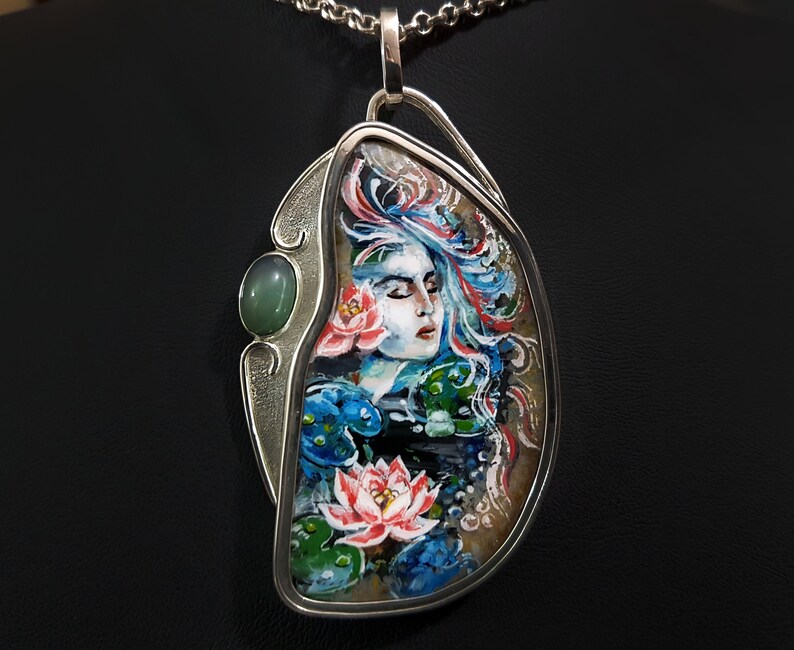 Painted on an Agate Stone. Mermaid With Lotus Flowers. Double - Etsy