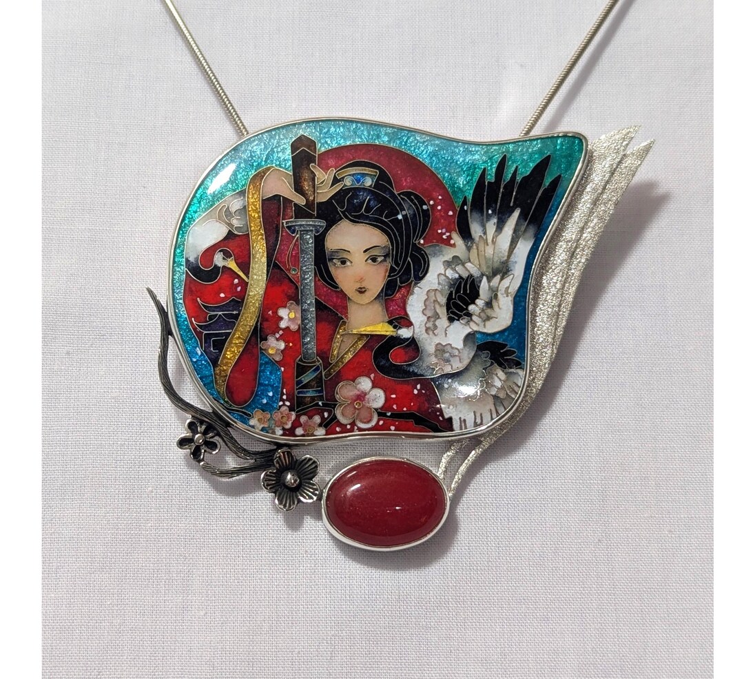 Geisha. Brooch/pendant. Georgian Cloisonne Enamel. Jewelry, Sterling ...