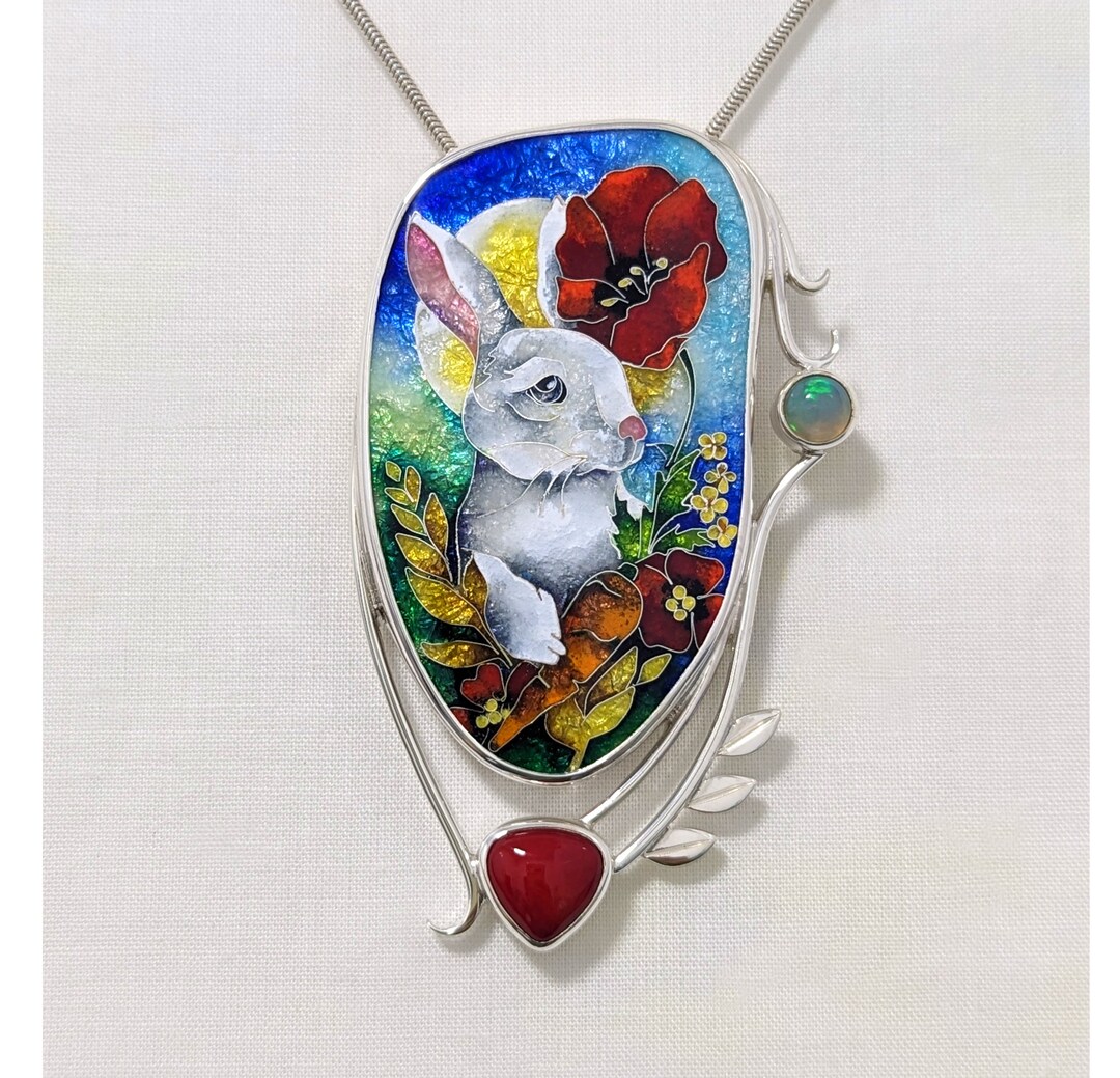 Rabbit in Poppies. Brooch/pendant. Georgian Cloisonne Enamel. Jewelry ...