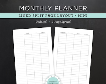 Undated Monthly Planner Printable Lined Split Page Layout | Etsy