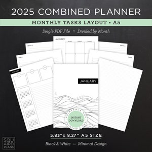 2025 Combined Planner Printable • Monthly Tasks Layout • 5.83" X 8.27 ...
