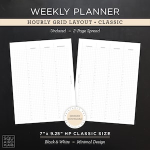 Undated Weekly Planner Printable • Hourly Grid Layout • 7" X 9.25" HP ...