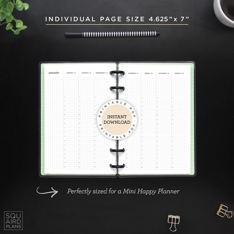 2027 Weekly Planner Printable • Hourly Grid Layout • 4.625