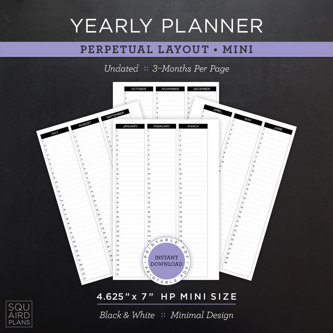 Undated Yearly Planner Printable • Perpetual Layout • 4.625" X 7" HP ...