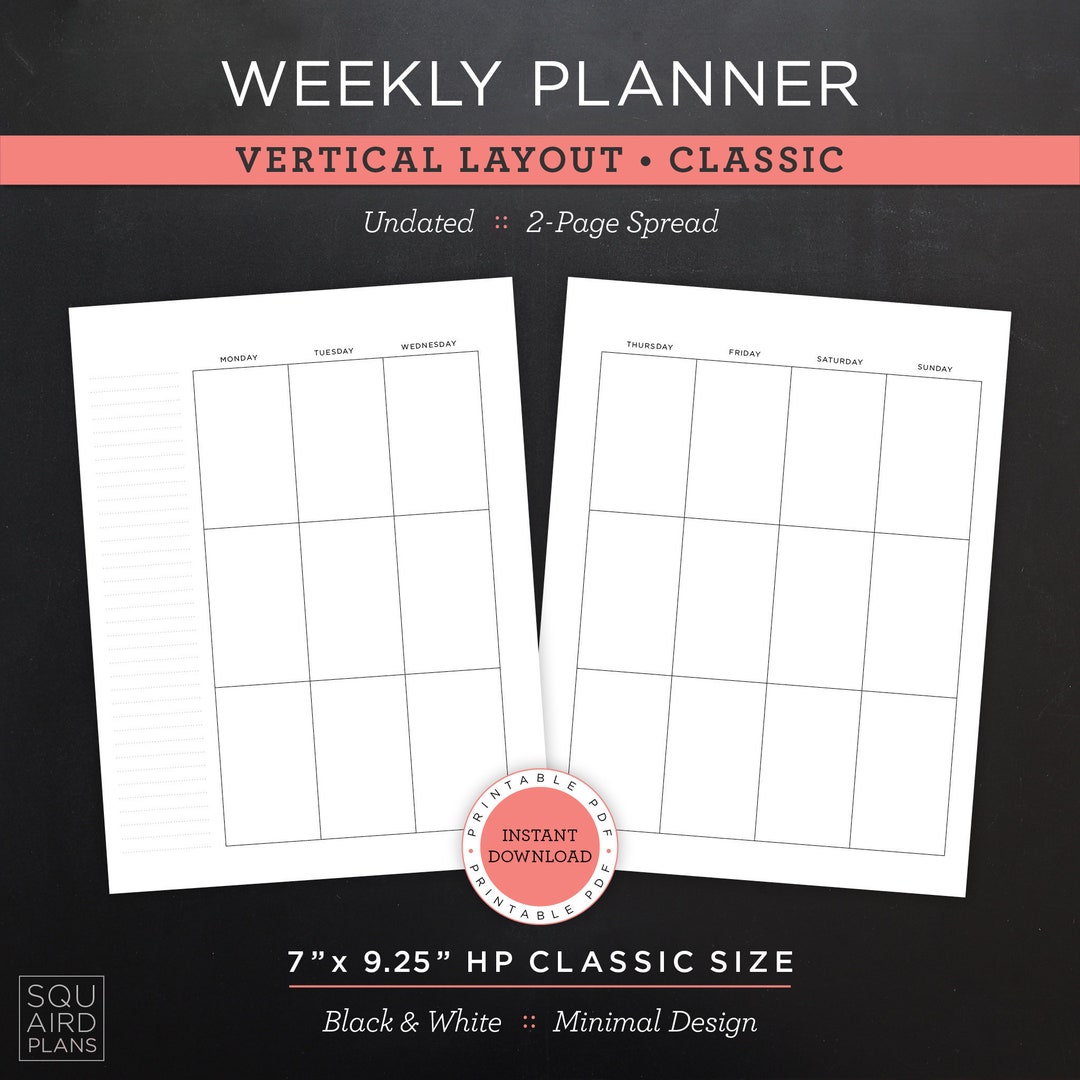Undated Weekly Planner Printable • Vertical Layout • 7" X 9.25" HP ...