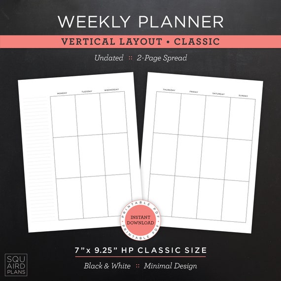 Undated Weekly Planner Printable Vertical Layout 7 X | Etsy