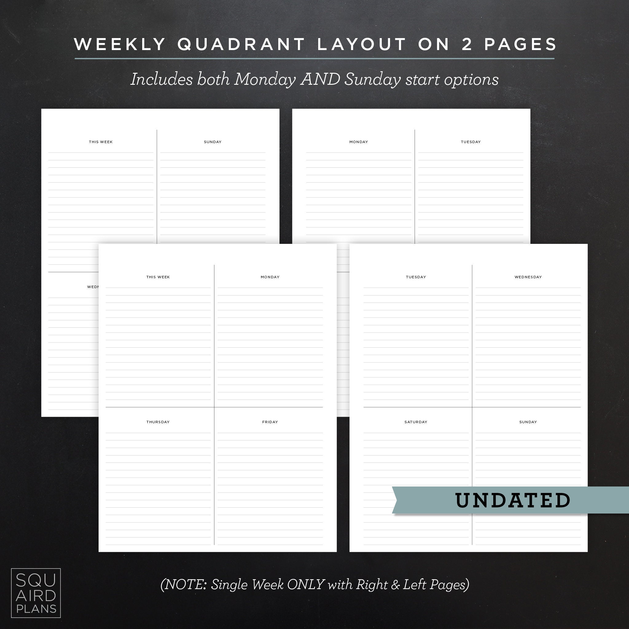 Undated Weekly Planner Printable Quadrant Layout - Etsy