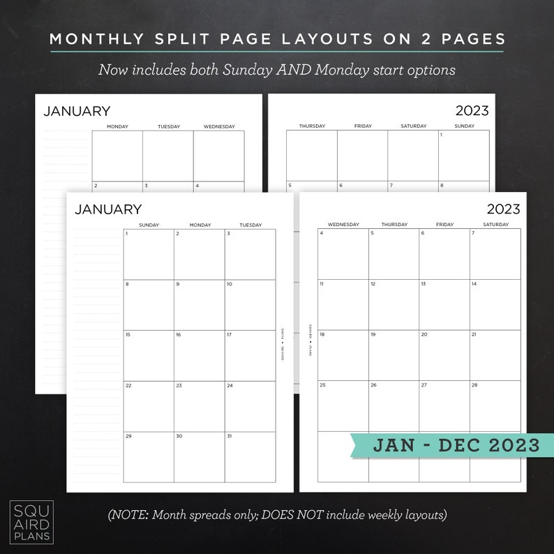 2023 Monthly Planner Printable Split-page Layout 7 X - Etsy Australia