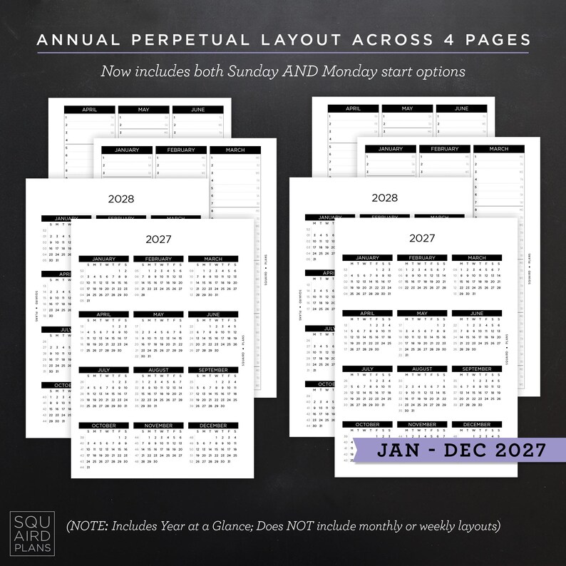 2027 Yearly Planner Printable • Perpetual Layout • 5.83" X 8.27" A5 ...
