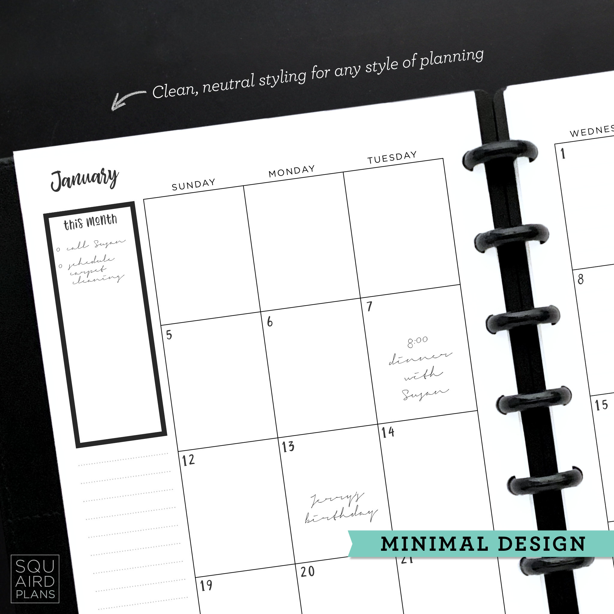 Undated Monthly Planner Printable • Split Page Layout • 5.5" X 8.5 ...