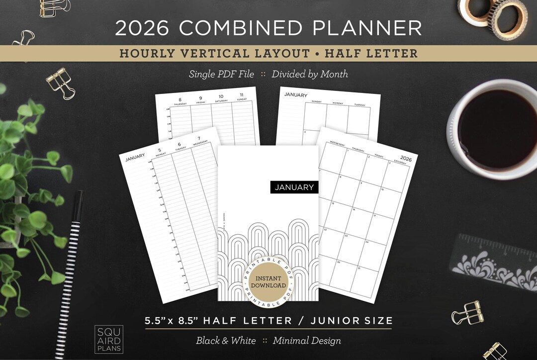 2026 Combined Planner Printable • Hourly Vertical Layout • 5.5" X 8.5 ...