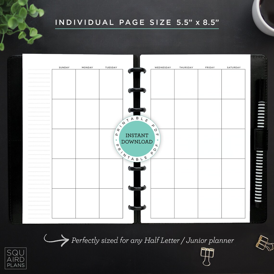 Undated Monthly Planner Printable • Split Page Layout • 5.5" X 8.5 ...
