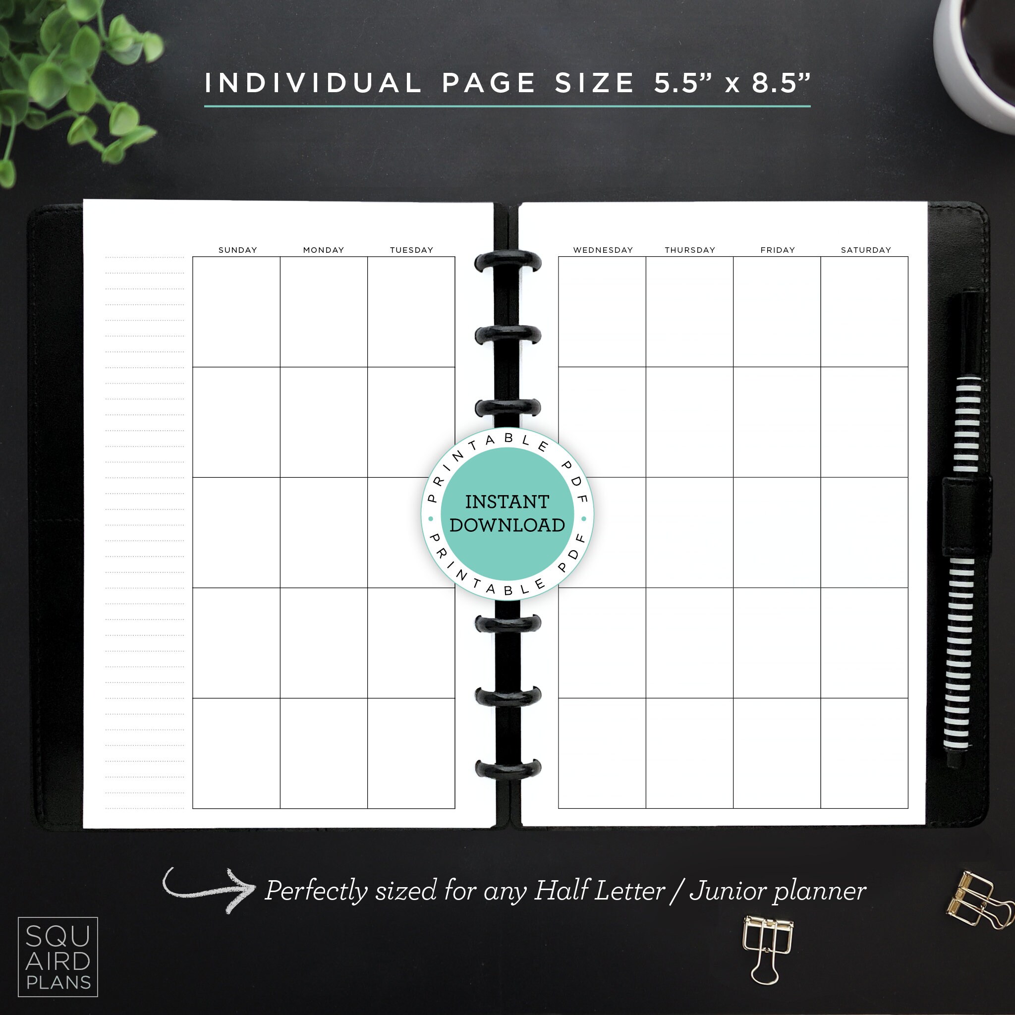 Undated Monthly Planner Printable • Split Page Layout • 5.5" X 8.5 ...