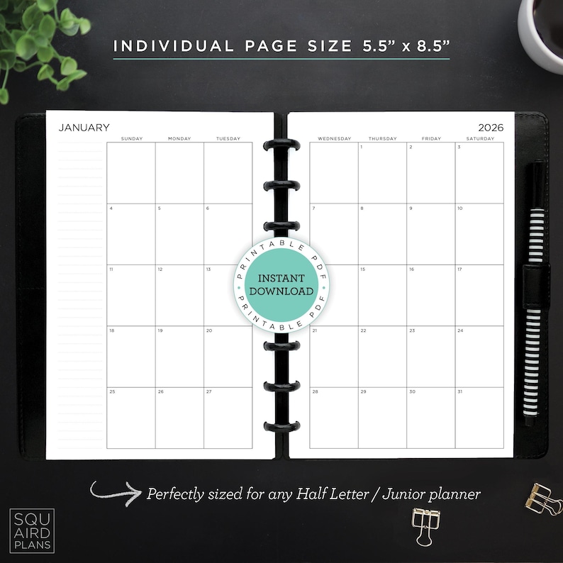 2026 Monthly Planner Printable • Split-page Layout • 5.5" X 8.5" Half ...