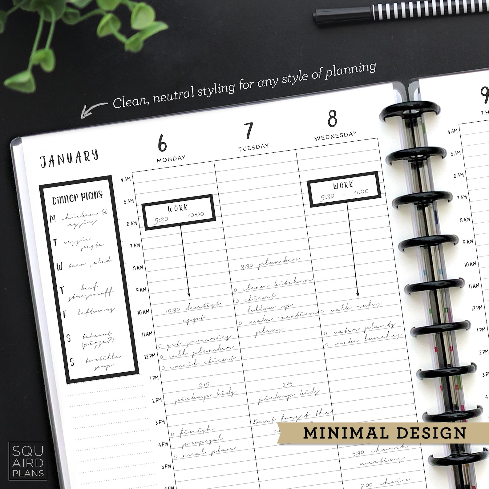 Undated Weekly Planner Printable • Hourly Vertical Layout • 8.5"x11 ...