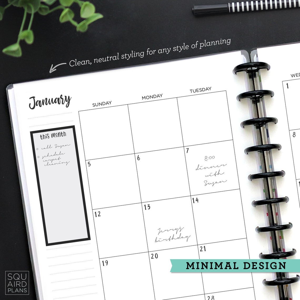Undated Monthly Planner Printable Split Page Layout - Etsy