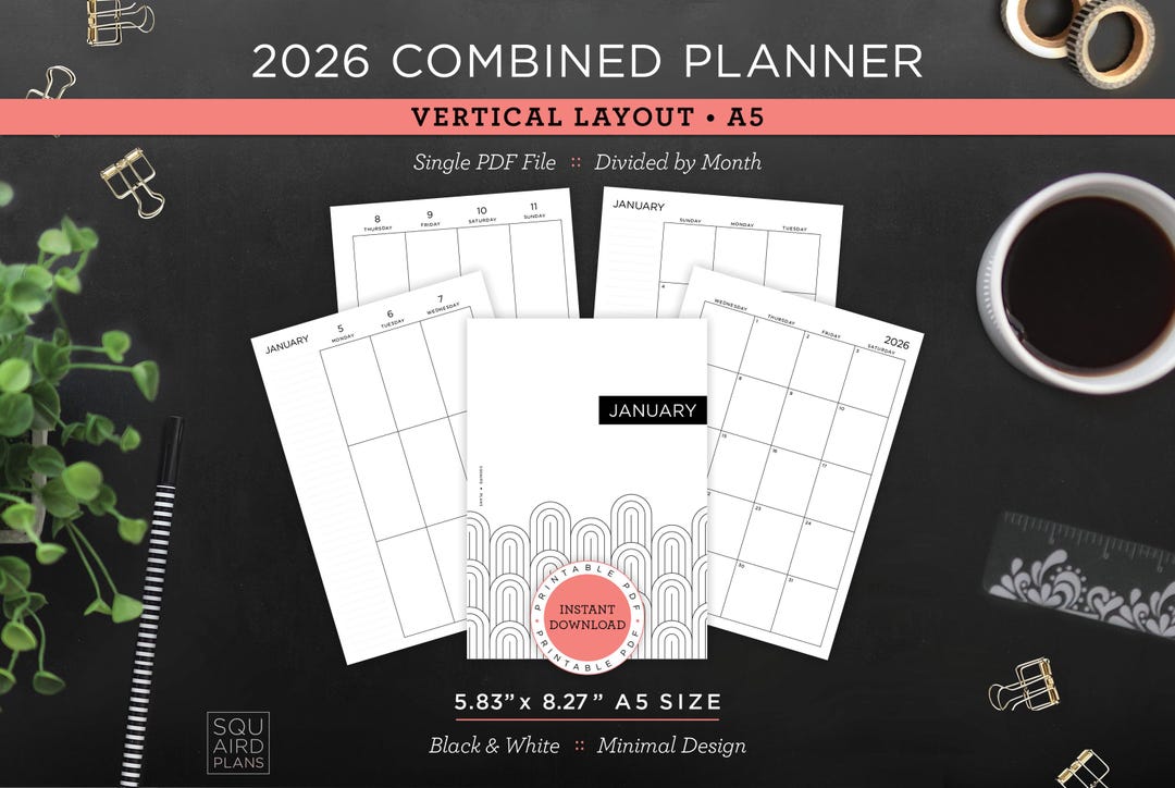 2026 Combined Planner Printable • Vertical Layout • 5.83" X 8.27" A5 ...