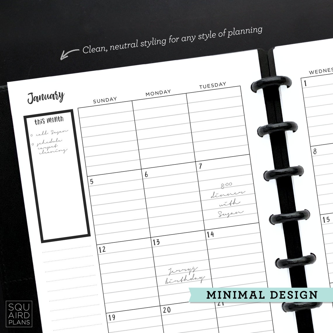 Undated Monthly Planner Printable Lined Split Page Layout - Etsy