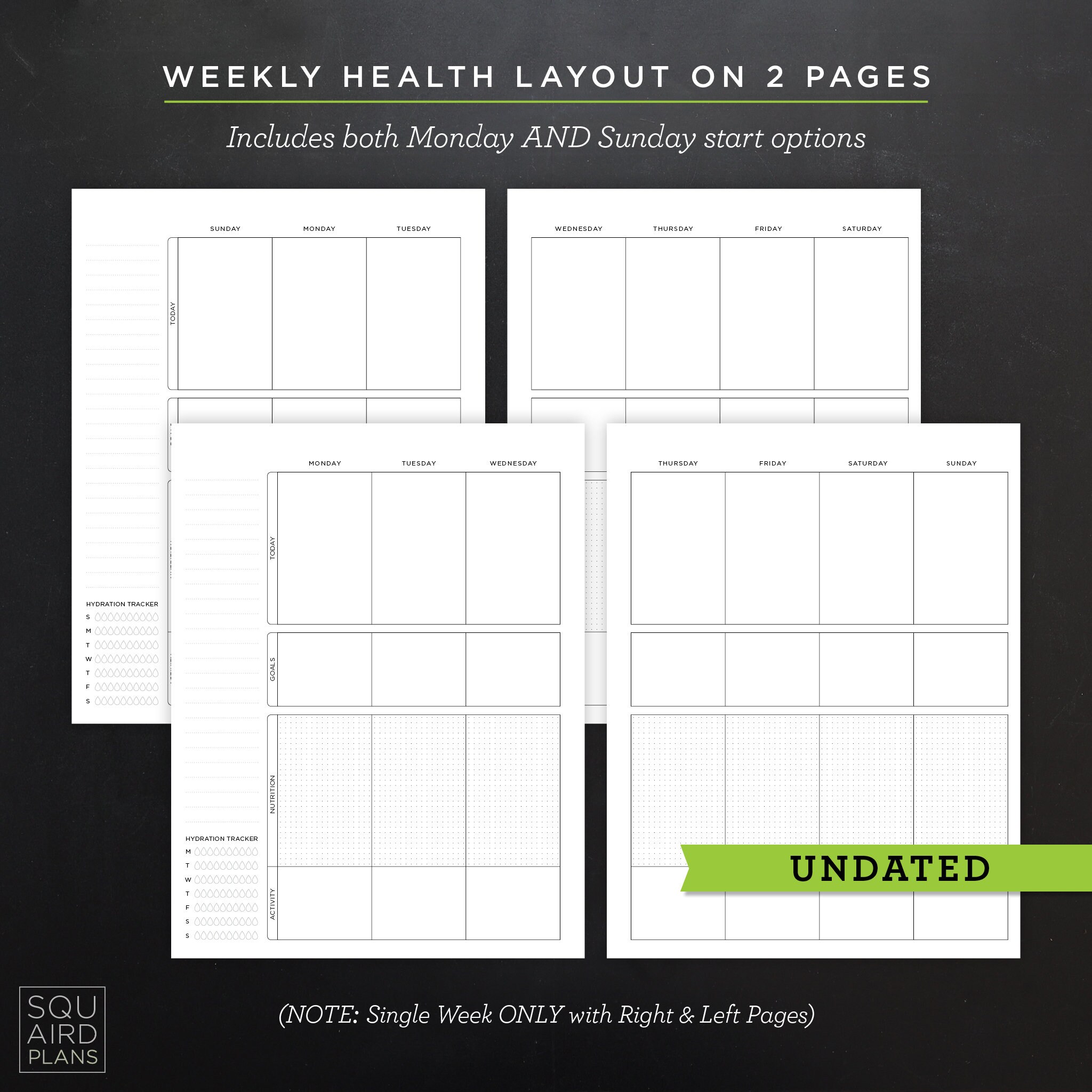 Undated Weekly Planner Printable • Health Layout • 8.5"x11" Letter ...