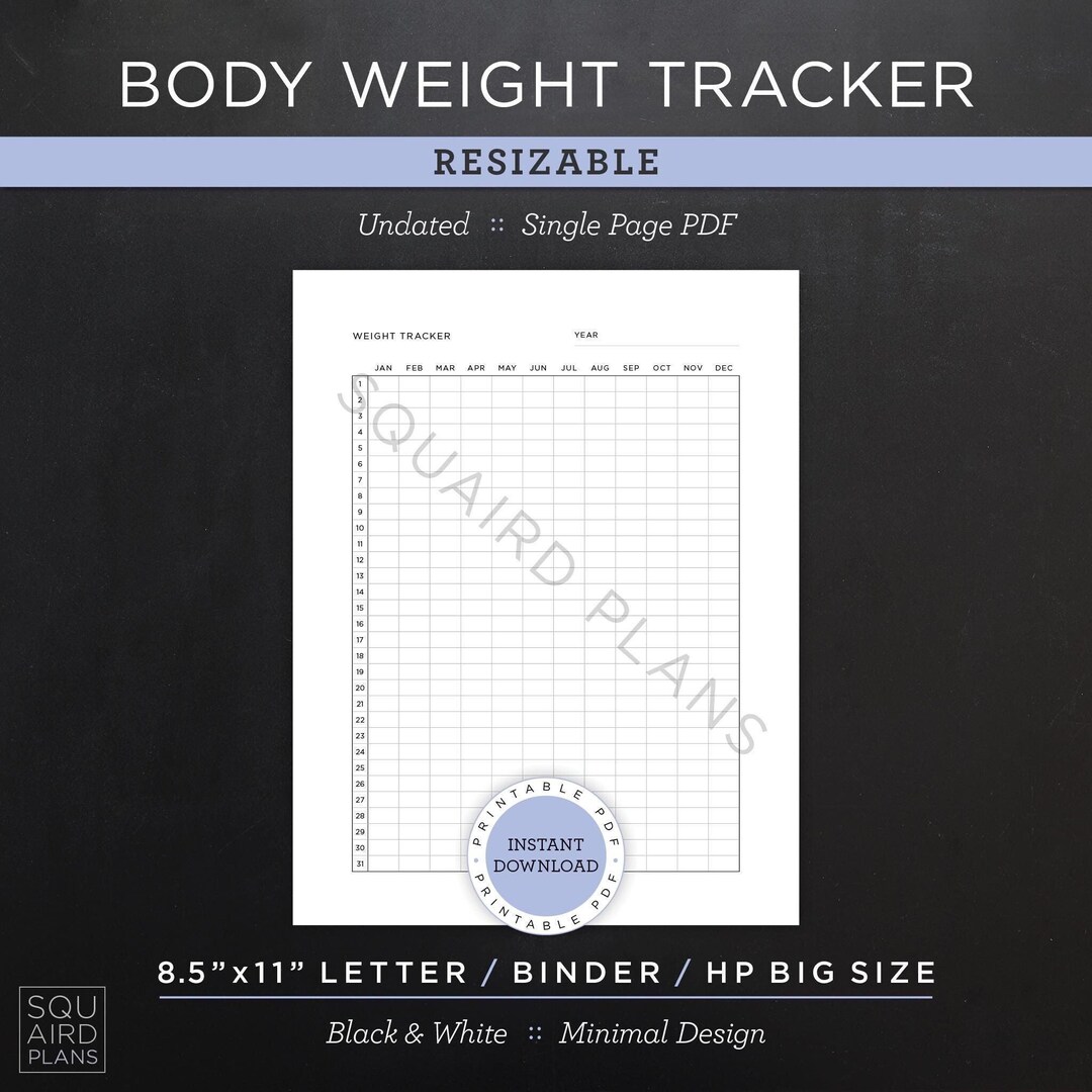 Body Weight Tracker • Undated Annual Planner Insert • Resizable Planner ...