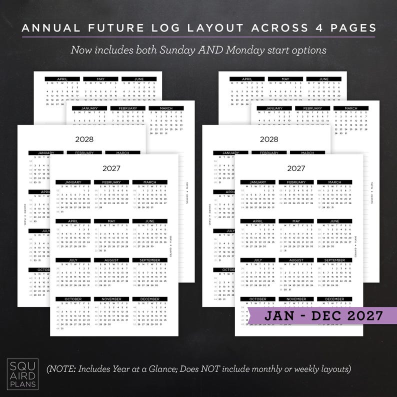 2027 Yearly Planner Printable • Future Log Layout • 5.83" X 8.27" A5 ...