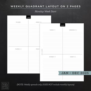 2025 Weekly Planner Printable • Quadrant Layout • 7" X 9.25" HP Classic ...