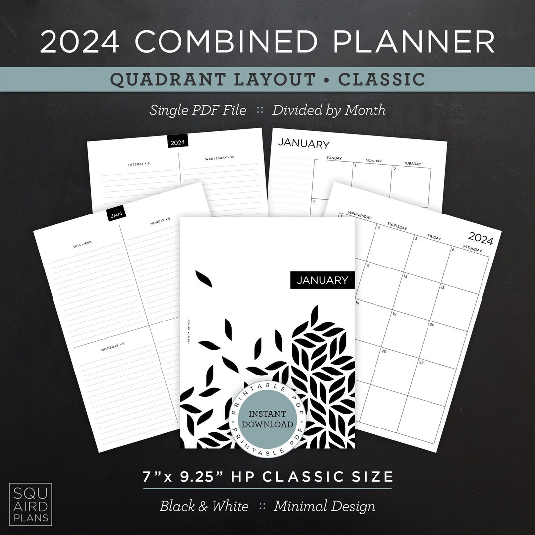 2024 Combined Planner Printable Quadrant Layout 7 X 9.25 HP Classic ...