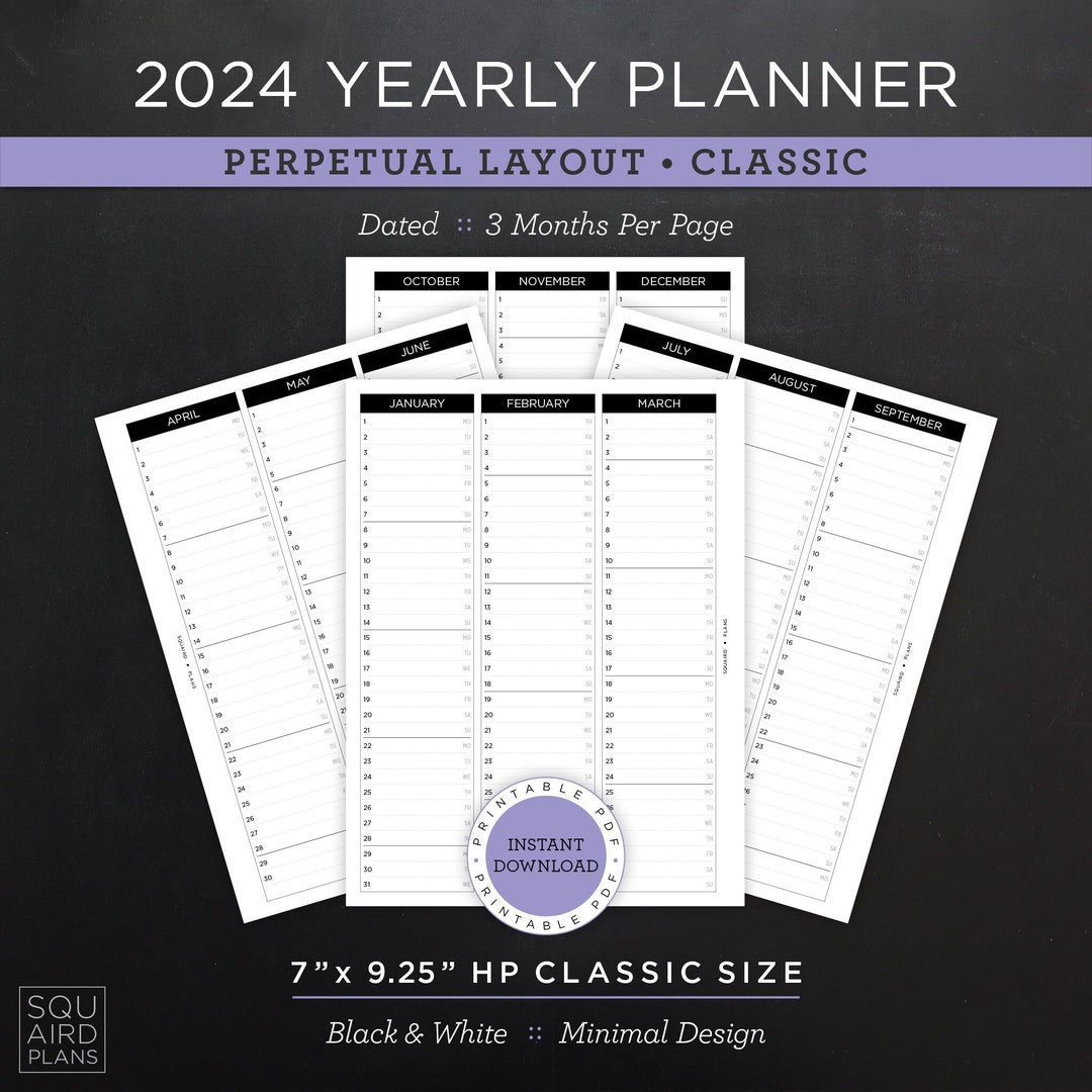 2024 Yearly Planner Printable Perpetual Layout 7 X 9.25 HP Classic Size ...