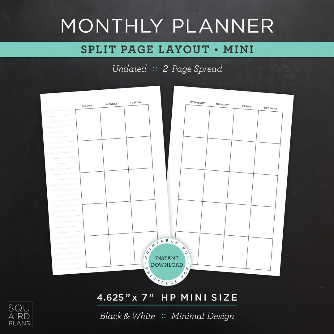 Undated Monthly Planner Printable • Split Page Layout • 4.625" X 7" HP ...