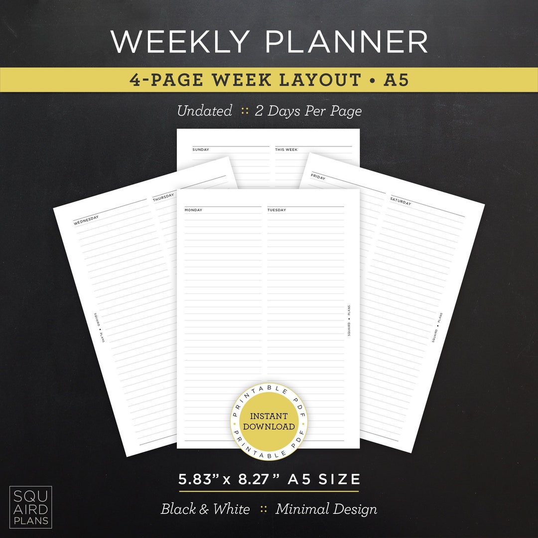 Undated Weekly Planner Printable • 4-page Week Layout • 5.83" X 8.27 ...