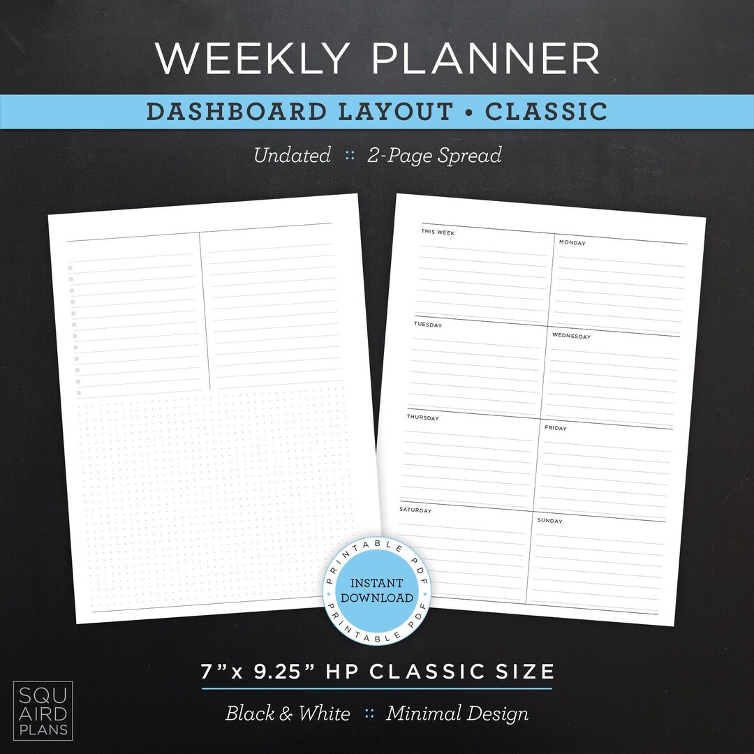 Undated Weekly Planner Printable • Dashboard Layout • 7" X 9.25" HP ...