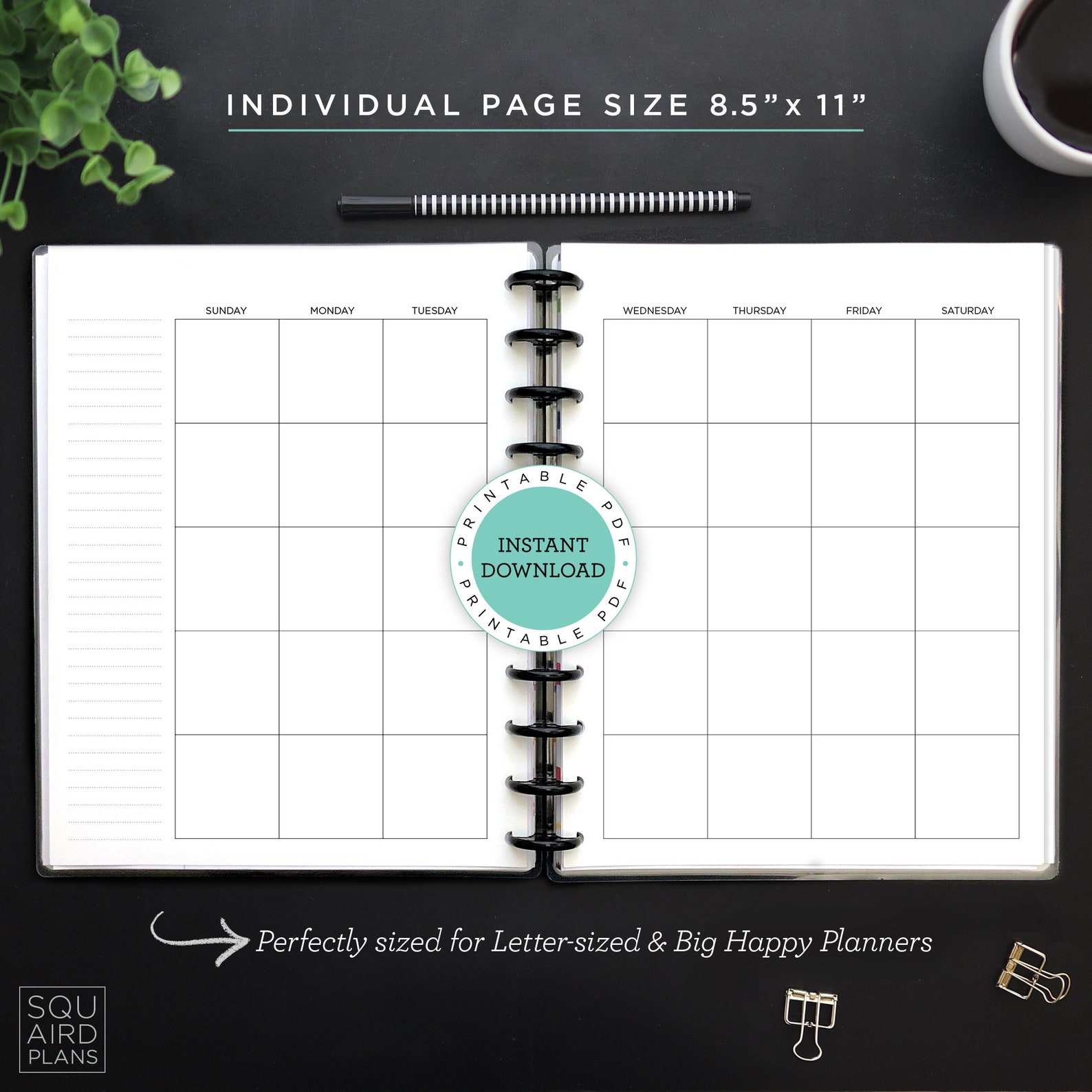 Undated Monthly Planner Printable Split Page Layout - Etsy