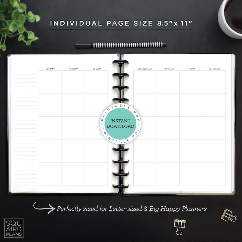Undated Monthly Planner Printable Split Page Layout - Etsy