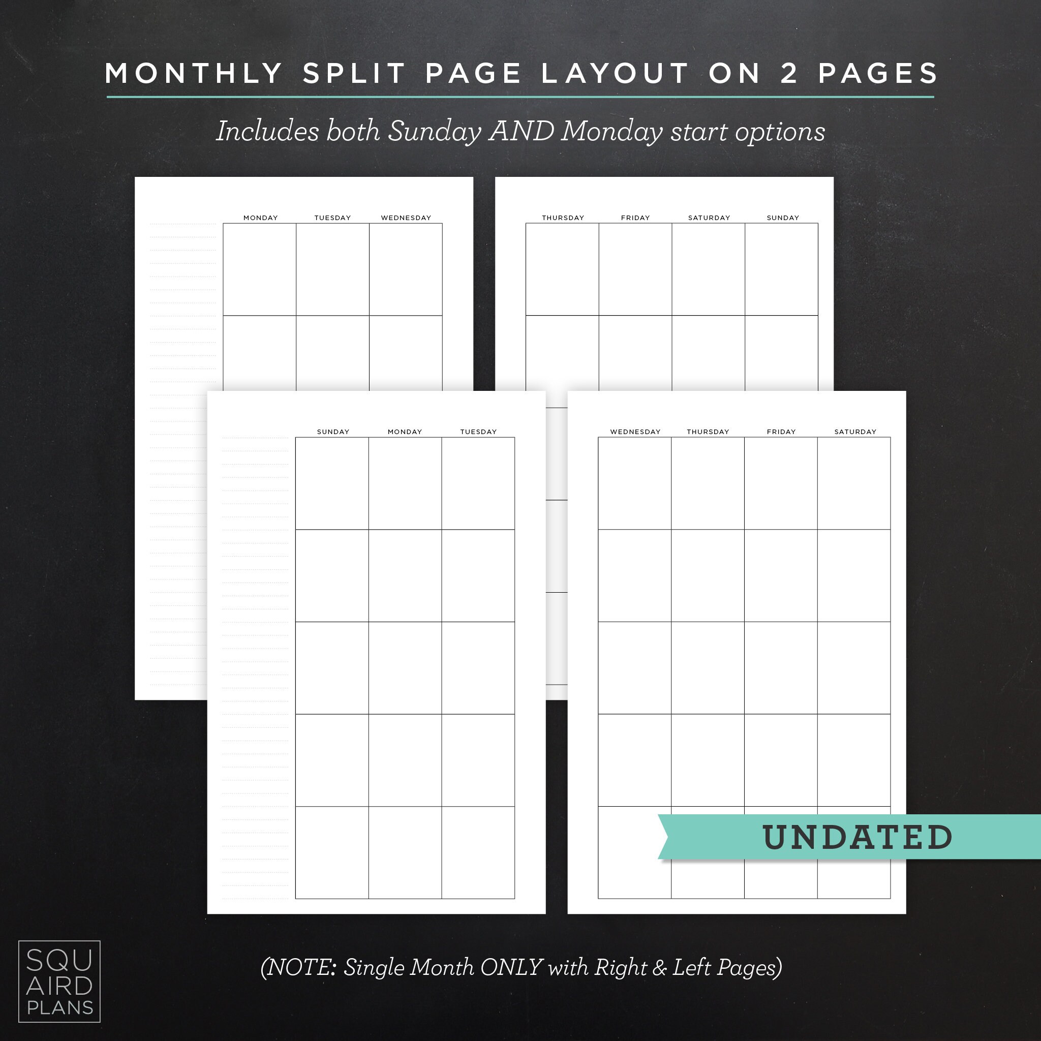 Undated Monthly Planner Printable • Split Page Layout • 5.5" X 8.5 ...