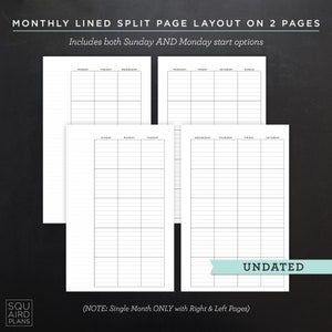 Undated Monthly Planner Printable • Lined Split Page Layout • 5.5" X 8. ...