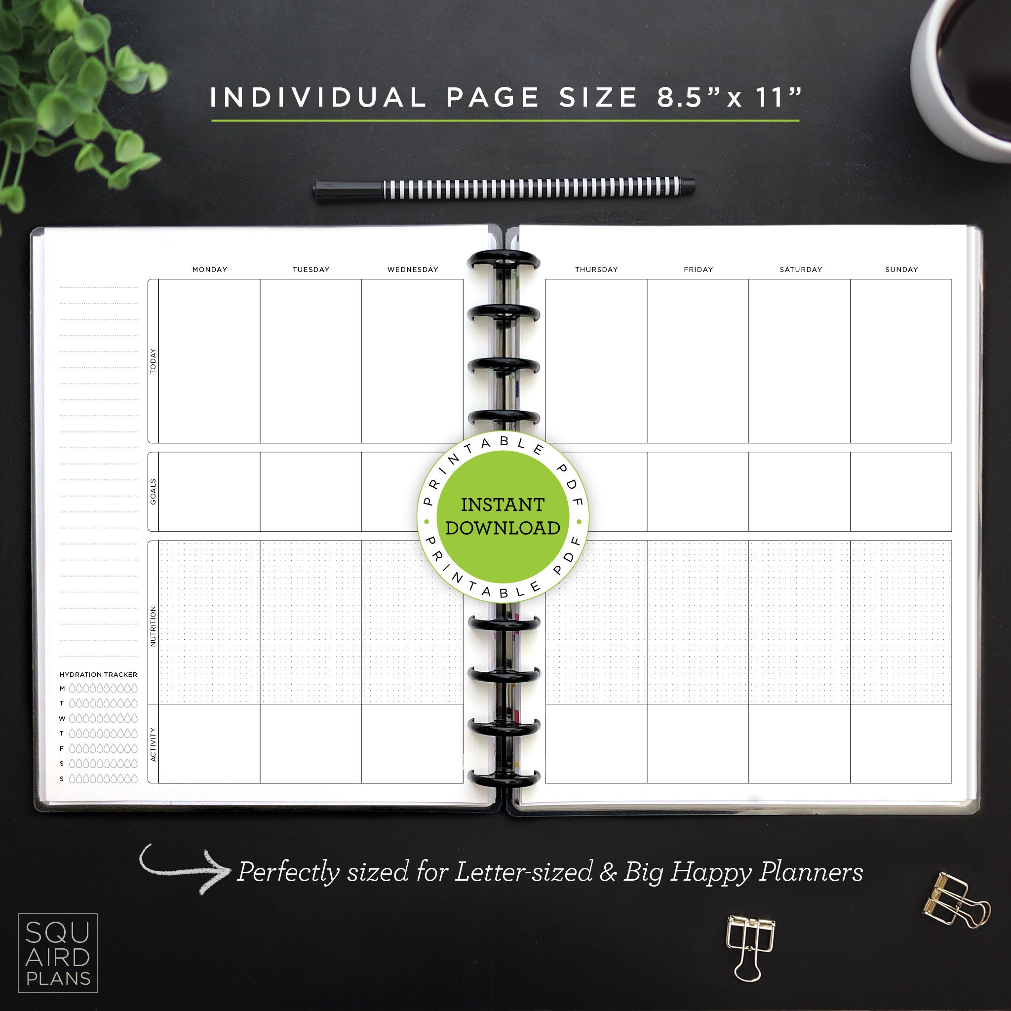 Undated Weekly Planner Printable • Health Layout • 8.5"x11" Letter ...