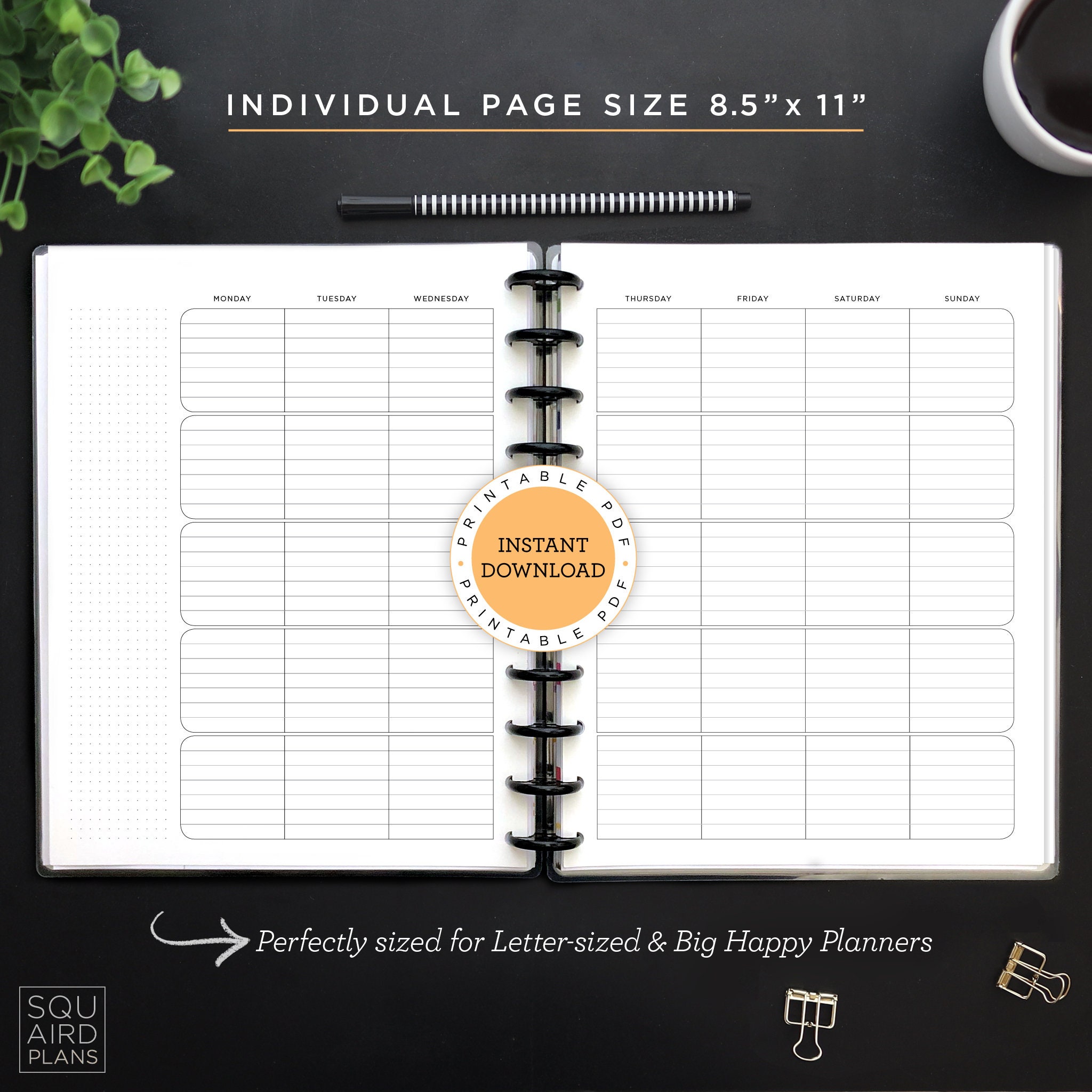 Undated Weekly Planner Printable • Subject Layout • 8.5"x11" Letter ...