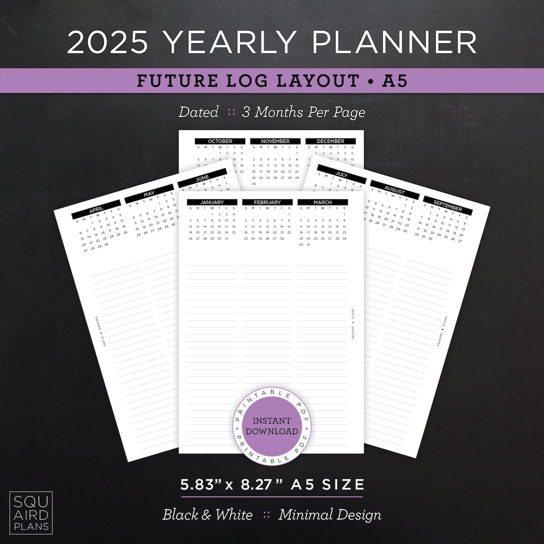 2025 Yearly Planner Printable • Future Log Layout • 5.83" X 8.27" A5 ...