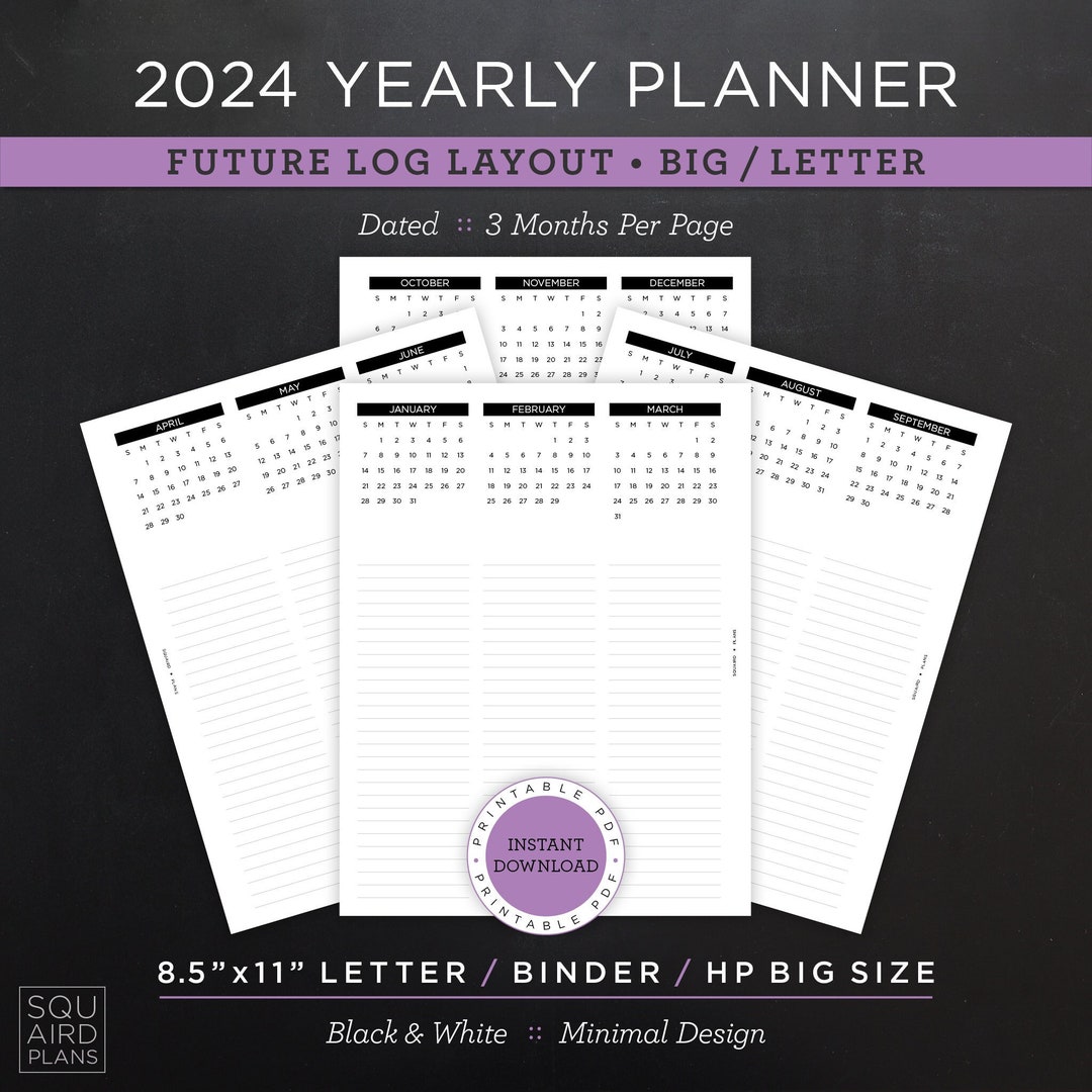 2024 Yearly Planner Printable Future Log Layout 8.5x11 Letter/binder/hp ...