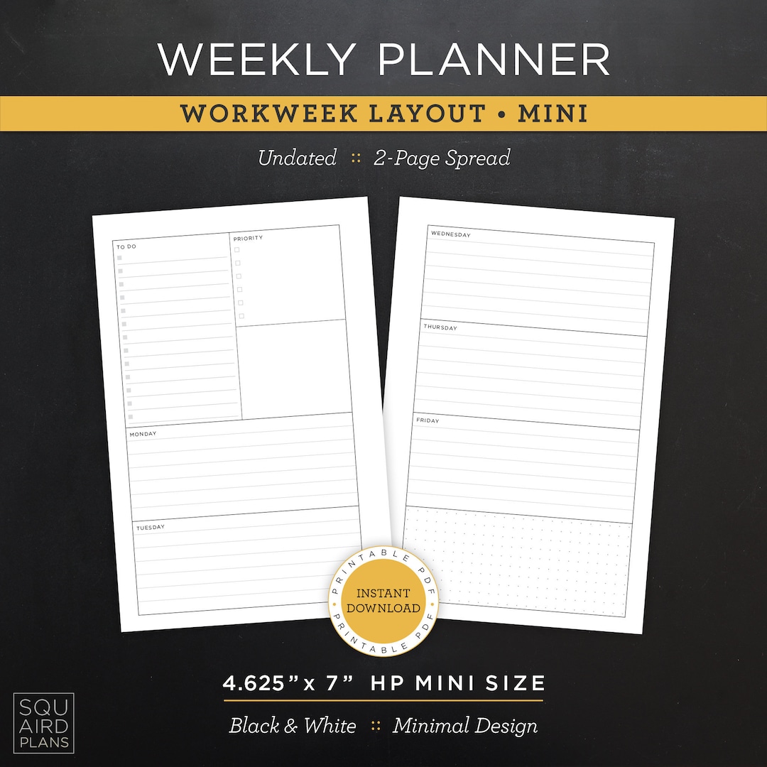 Undated Weekly Planner Printable • Workweek Layout • 4.625" X 7" HP ...