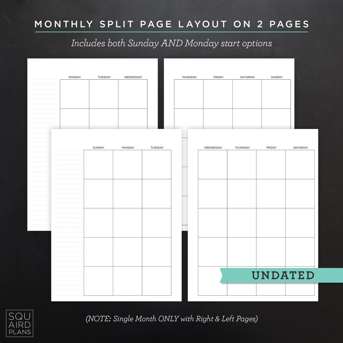 Undated Monthly Planner Printable • Split Page Layout • 7 "x 9.25" HP ...