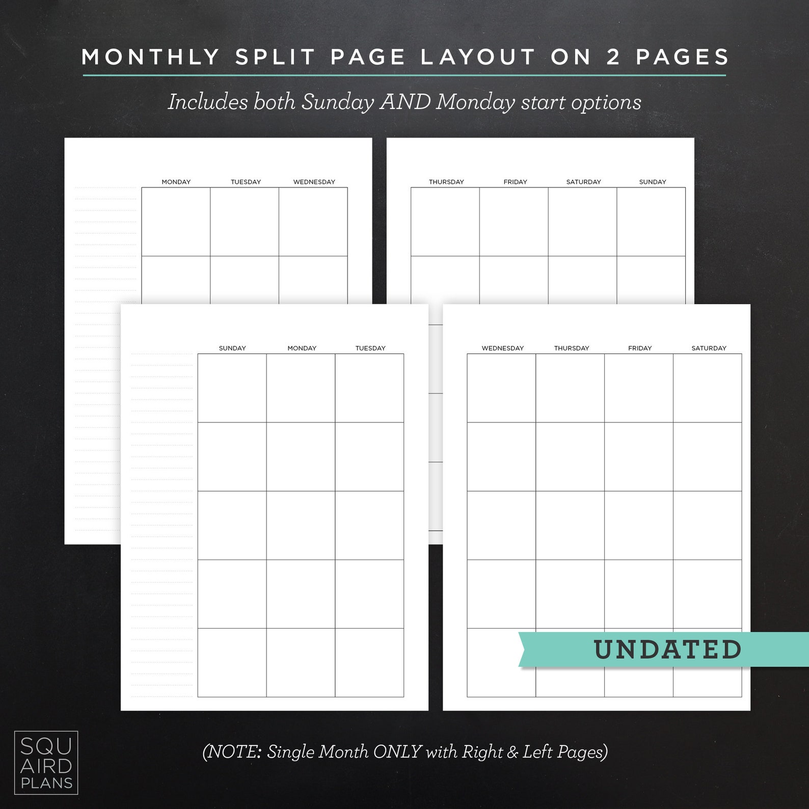 Undated Monthly Planner Printable Split Page Layout 7 | Etsy