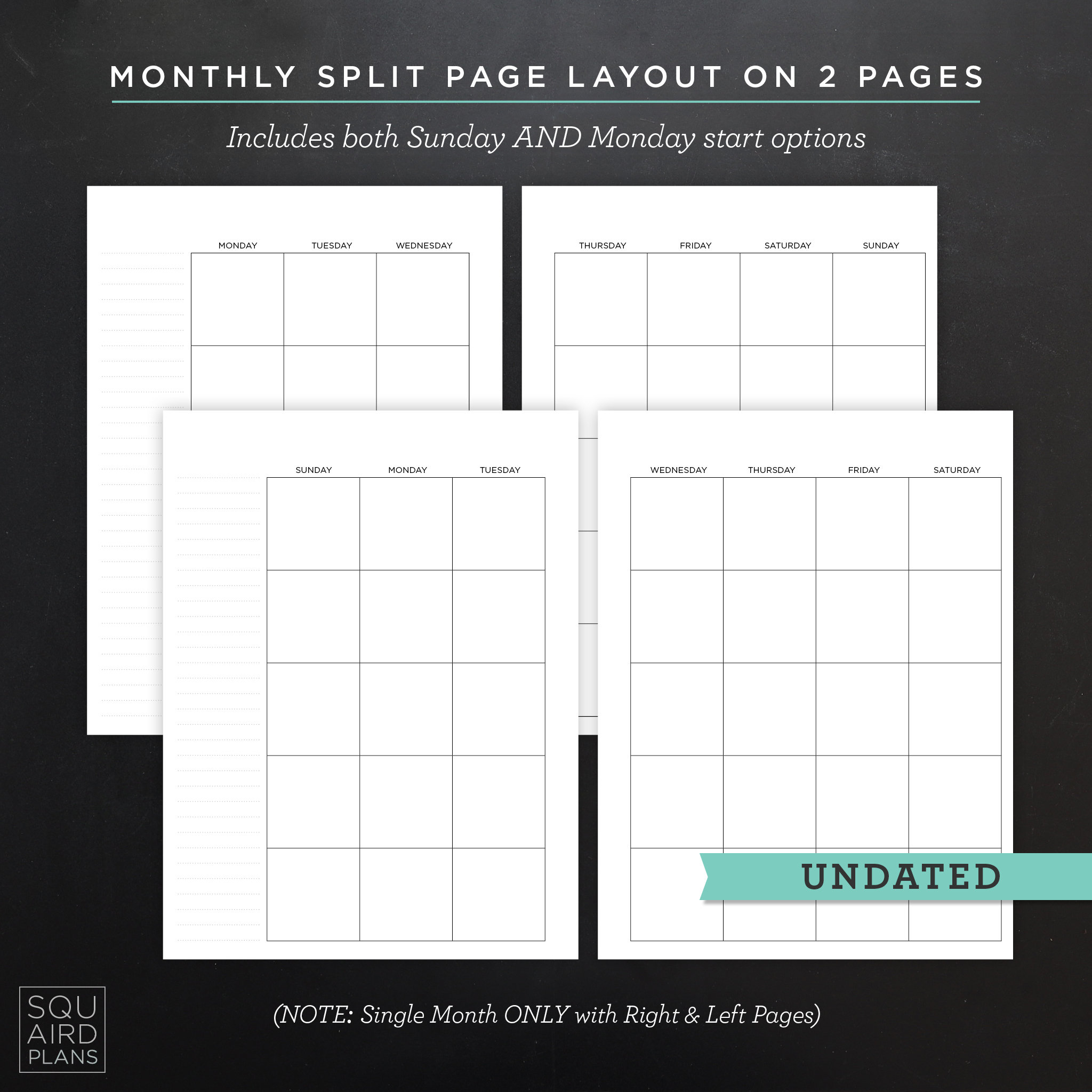 Undated Monthly Planner Printable Split Page Layout 7 | Etsy