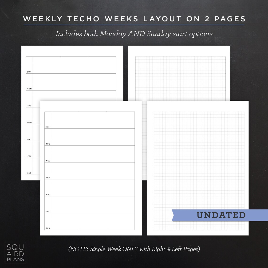 Undated Weekly Planner Printable Techo Weeks Layout - Etsy