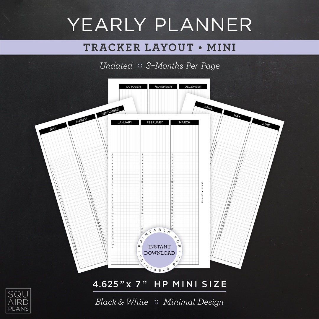 Undated Yearly Planner Printable • Tracker Layout • 4.625" X 7" HP Mini ...