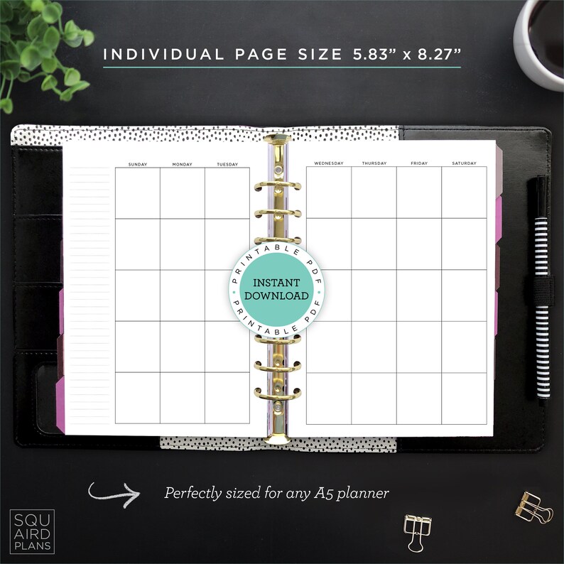 Undated Monthly Planner Printable • Split Page Layout • 5.83" X 8.27 ...