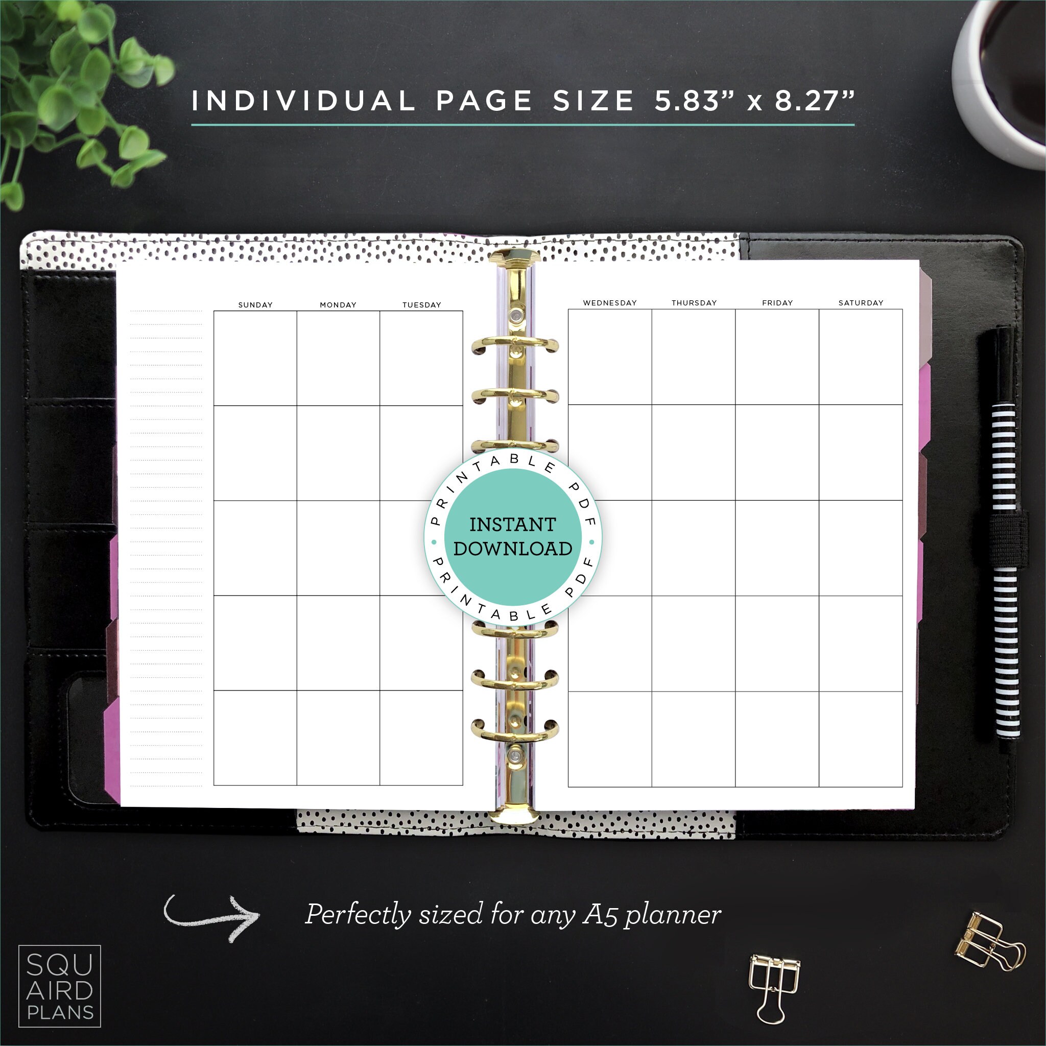 Undated Monthly Planner Printable • Split Page Layout • 5.83" X 8.27 ...
