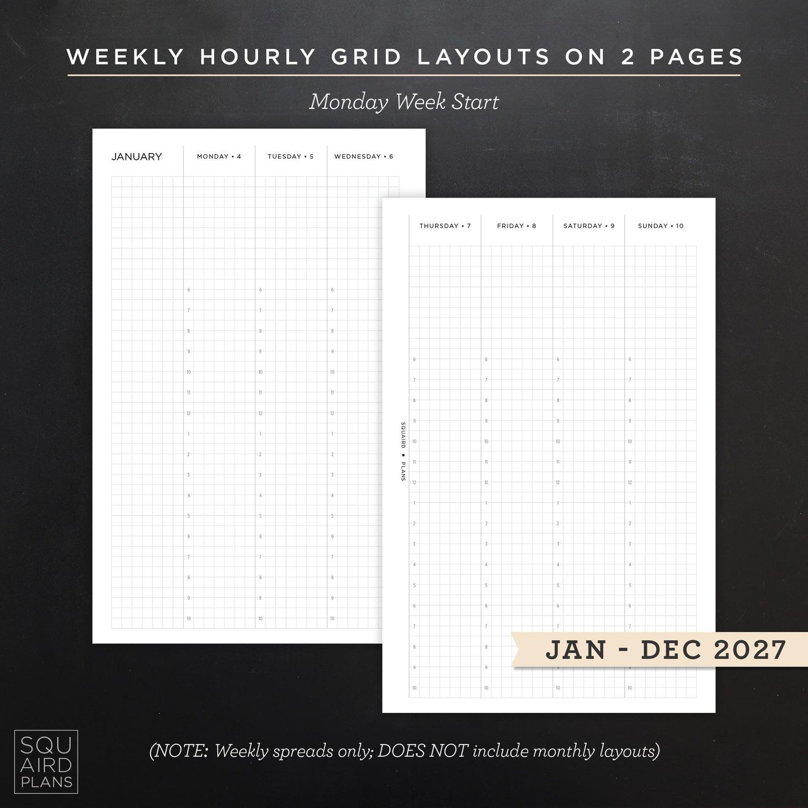 2027 Weekly Planner Printable • Hourly Grid Layout • 5.5