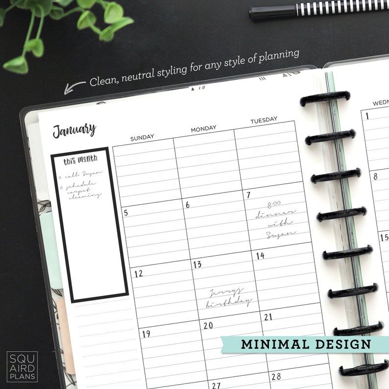Undated Monthly Planner Printable • Lined Split Page Layout • 7 "x 9.25 ...
